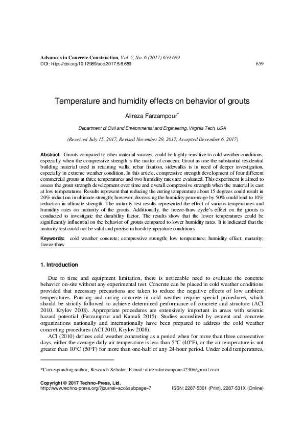 (PDF) Temperature and humidity effects on behavior of grouts