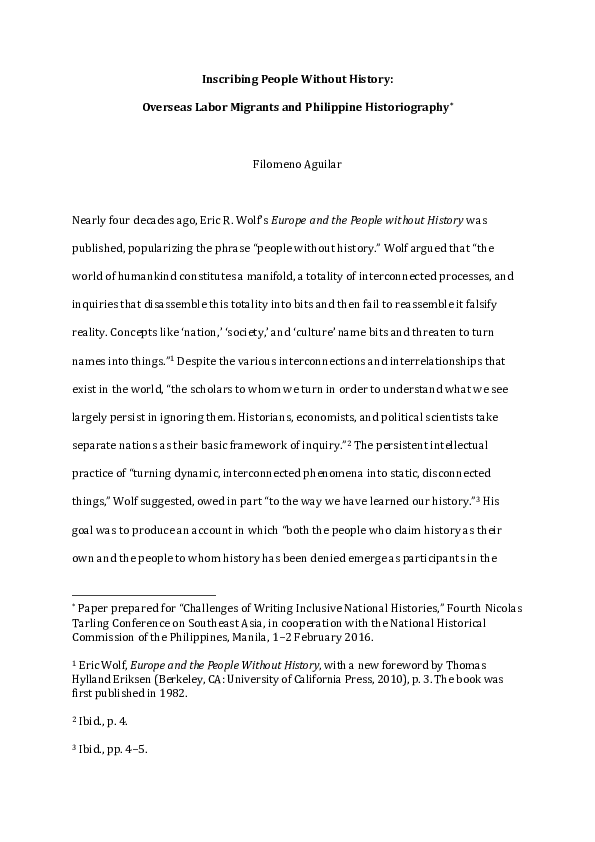 (PDF) Inscribing People Without History: Overseas Labor Migrants and ...