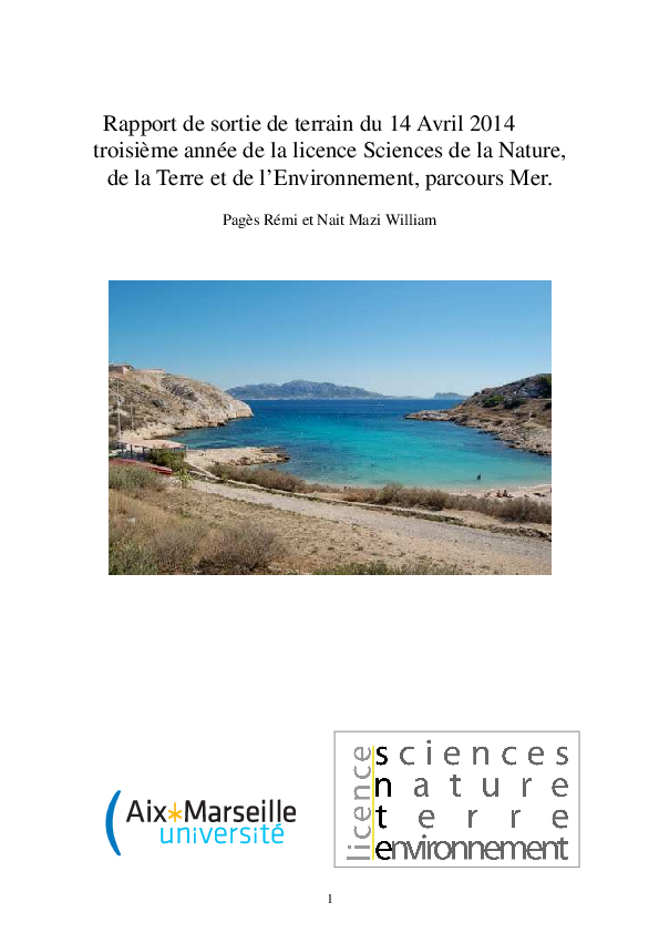 (PDF) Rapport de sortie de terrain du 14 Avril 2014 troisì eme année de ...
