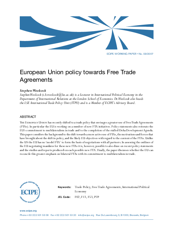 (PDF) European Union policy towards Free Trade Agreements