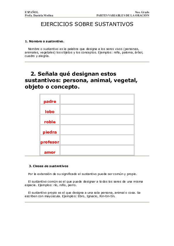 (DOC) EJERCICIOS SOBRE SUSTANTIVOS