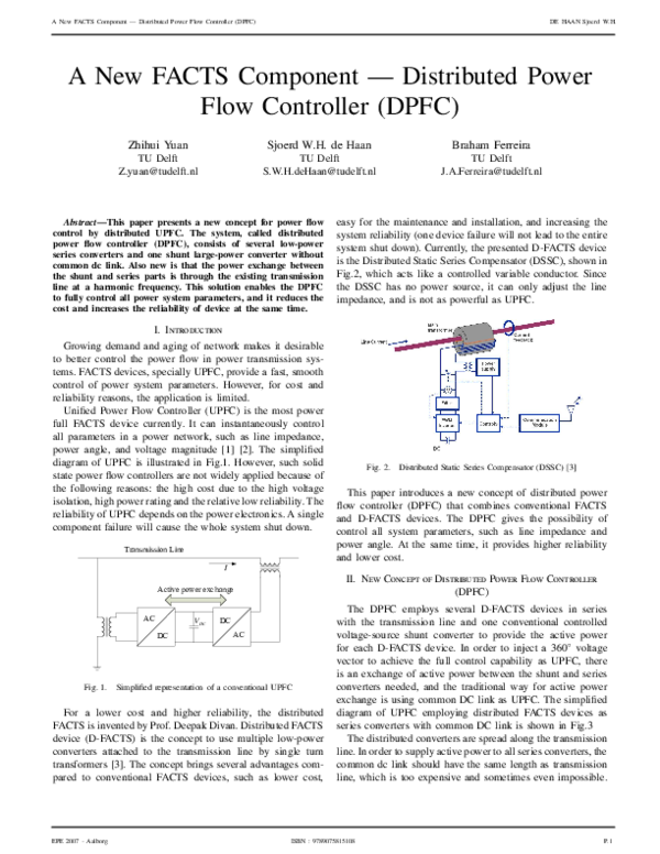 Pdf A Facts Device Distributed Power Flow Controller Dpfc Sjoerd De Haan