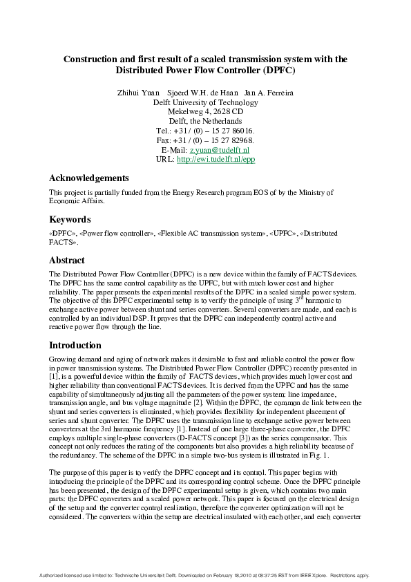 (PDF) A FACTS Device: Distributed Power-Flow Controller (DPFC) (PDF) A FACTS Device: Distributed Power-Flow Controller (DPFC)