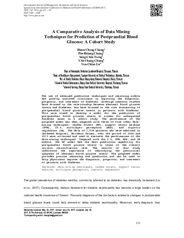 (PDF) A Comparative Analysis of Data Mining Techniques for Prediction of Postprandial Blood ...
