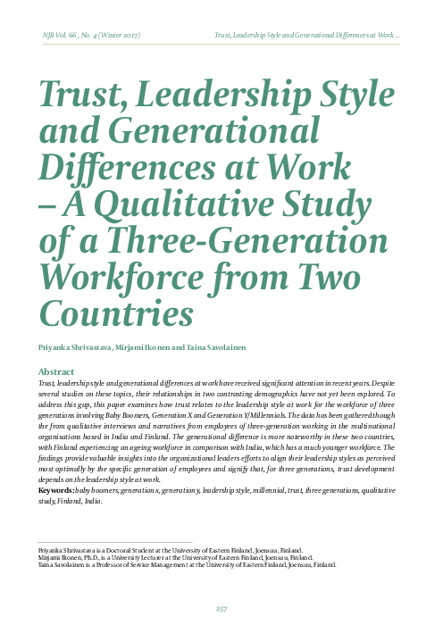 (PDF) Trust, Leadership Style and Generational Differences at Work – A ...