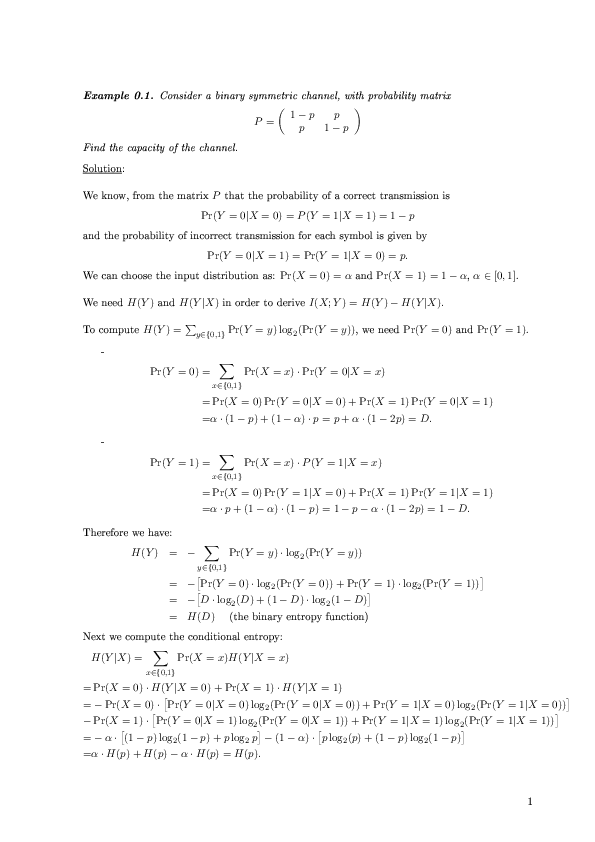(PDF) Example 0.1. Consider a binary symmetric channel, with probability matrix