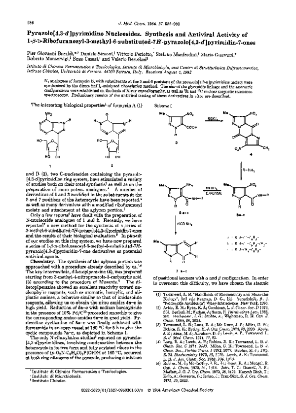 (PDF) Pyrazolo[4,3-d]pyrimidine nucleosides. Synthesis and antiviral activity of 1-.beta.-D ...