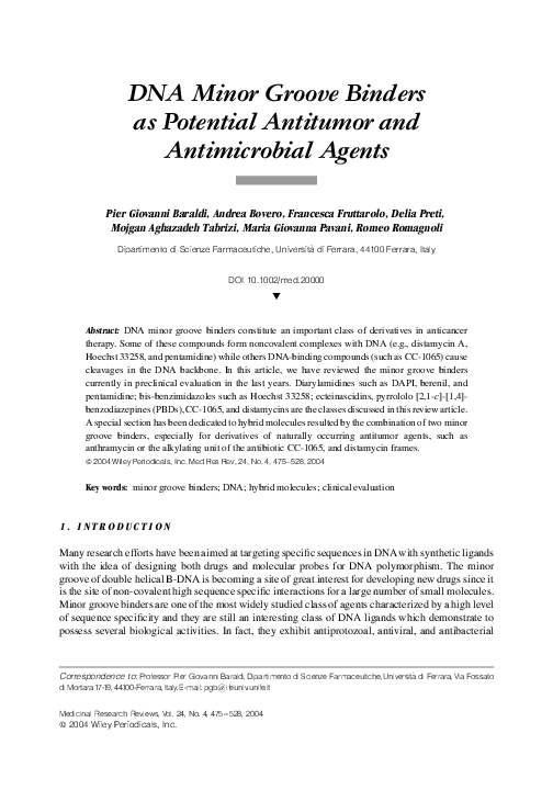 (PDF) DNA minor groove binders as potential antitumor and antimicrobial agents