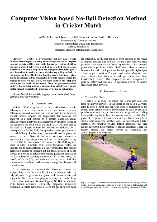 (DOC) Application of Computer Vision in Cricket: Foot Overstep No-ball ...