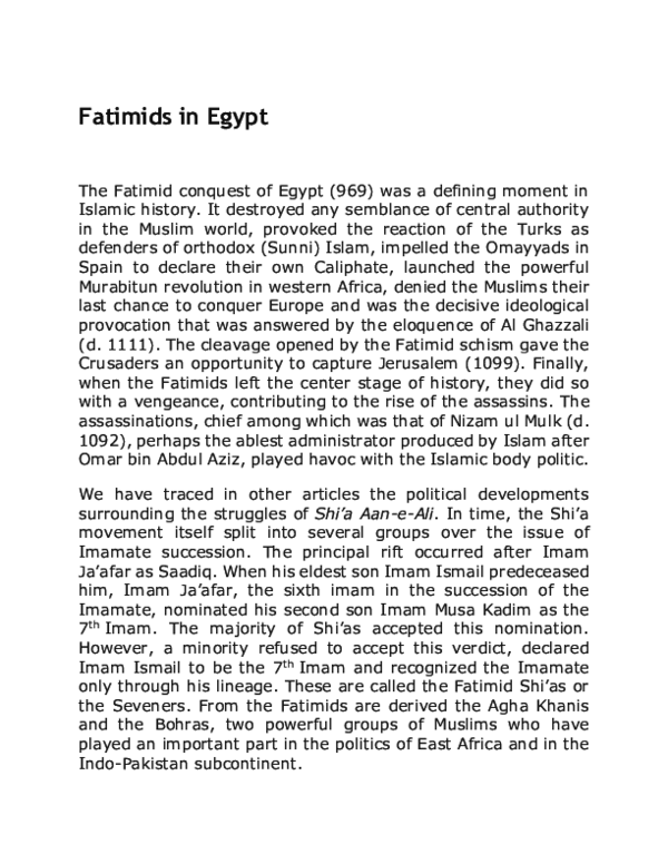 (DOC) Fatimids in Egypt | FAHMIDA NABI - Academia.edu