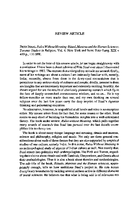 (PDF) Review Article: Frits Staal. Rules WithoutMeaning: Ritual ...