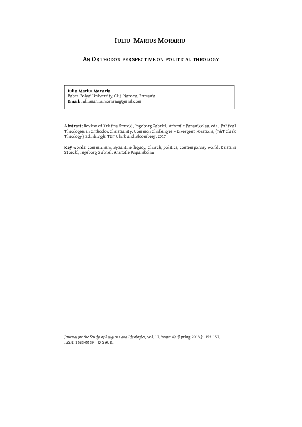 (PDF) IULIU-MARIUS MORARIU AN ORTHODOX PERSPECTIVE ON POLITICAL ...