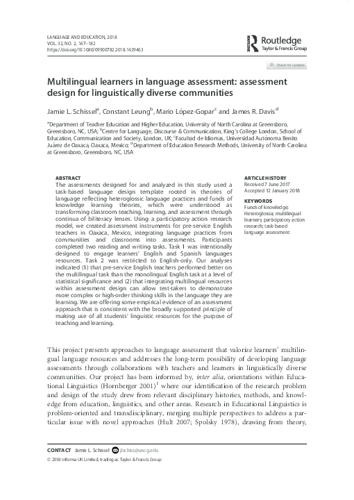 (PDF) Multilingual learners in language assessment: assessment design ...