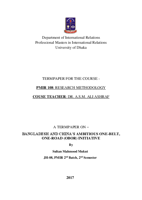 (PDF) Bangladesh and China's Ambitious One-Belt, One-Road (OBOR) Initiative