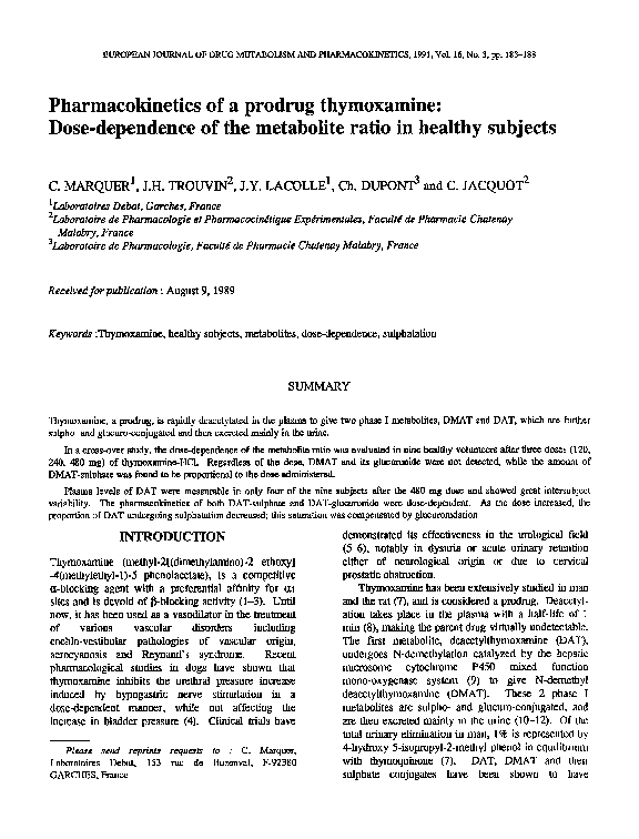 (PDF) Pharmacokinetics of a prodrug thymoxamine: Dose-dependence of the ...