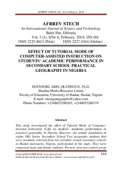Pdf Effect Of Tutorial Mode Of Computer Assisted Instruction On