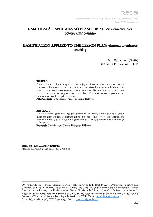 (PDF) GAMIFICATION APPLIED TO THE LESSON PLAN: elements to enhance teaching