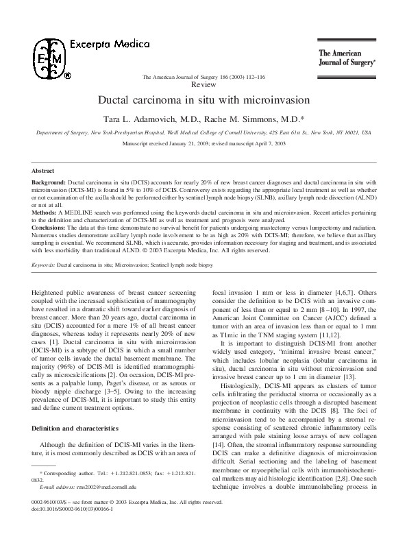 (PDF) Ductal carcinoma in situ with microinvasion