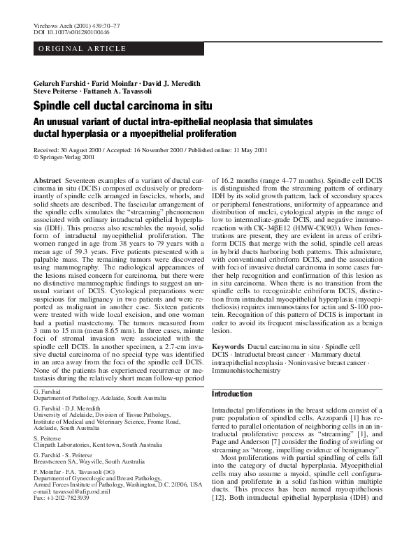 (PDF) Spindle cell ductal carcinoma in situ