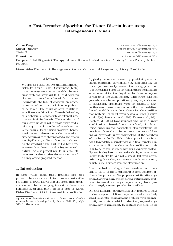 (PDF) A fast iterative algorithm for fisher discriminant using ...