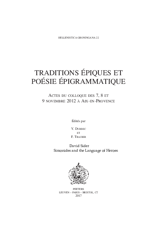 (PDF) Simonides and the language of heroes