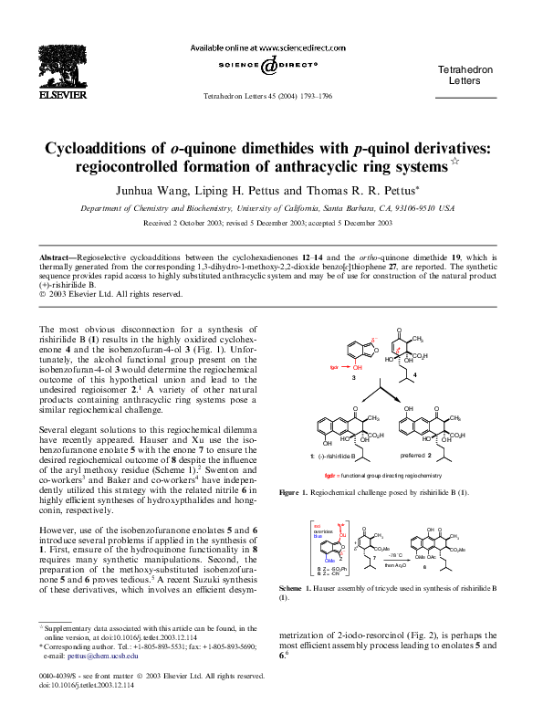 (PDF) Cycloadditions of o-quinone dimethides with p-quinol derivatives ...