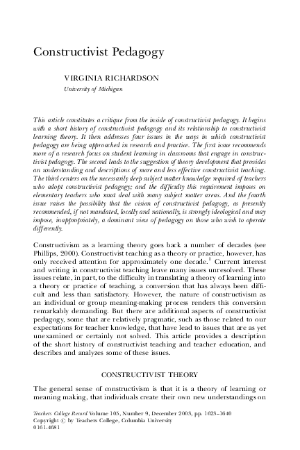 (PDF) Constructivist Pedagogy