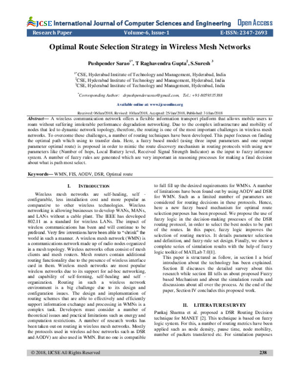 Pdf Optimal Route Selection Strategy In Wireless Mesh Networks