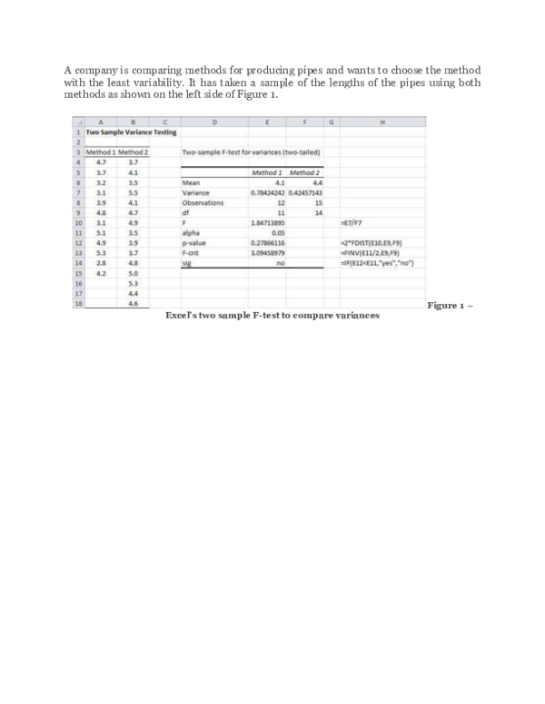 (DOC) A company is comparing methods for producing pipes and wants to ...