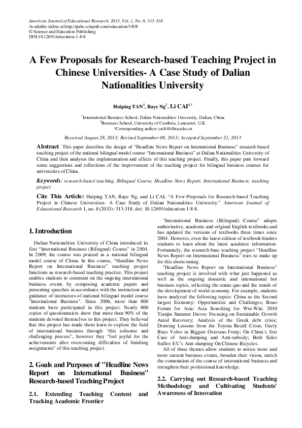 (PDF) A Few Proposals for Research-based Teaching Project in Chinese ...