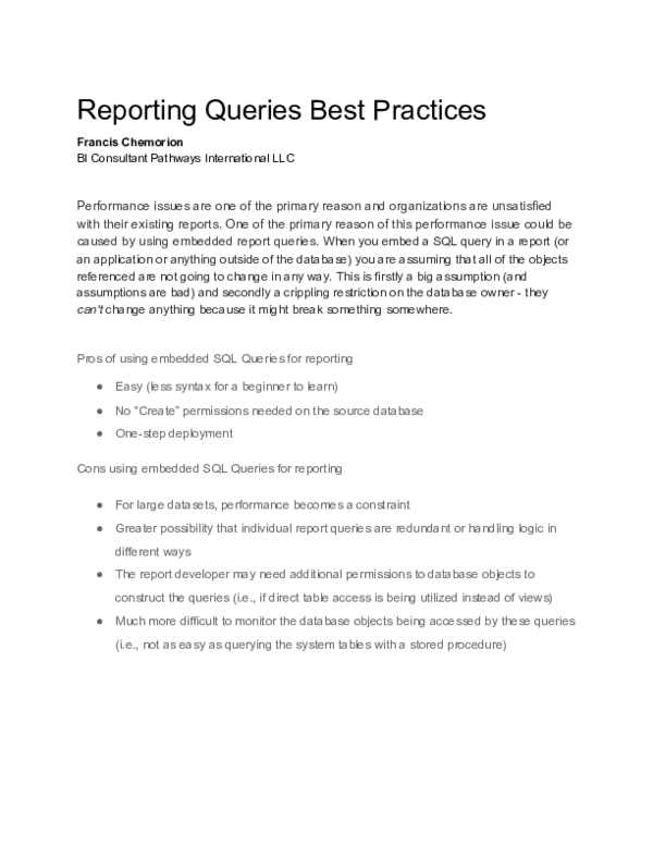 (PDF) Reporting Queries Best Practices