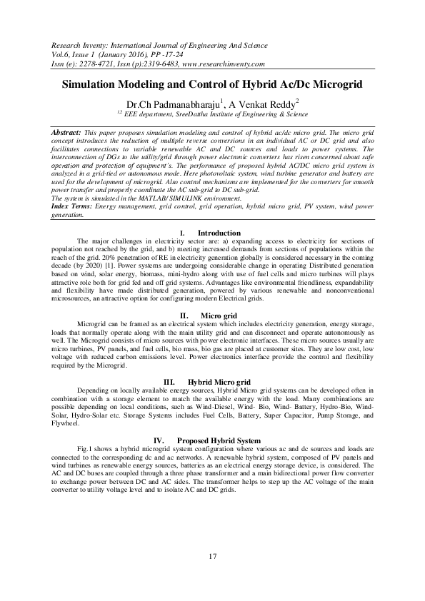 Pdf Simulation Modeling And Control Of Hybrid Acdc Microgrid