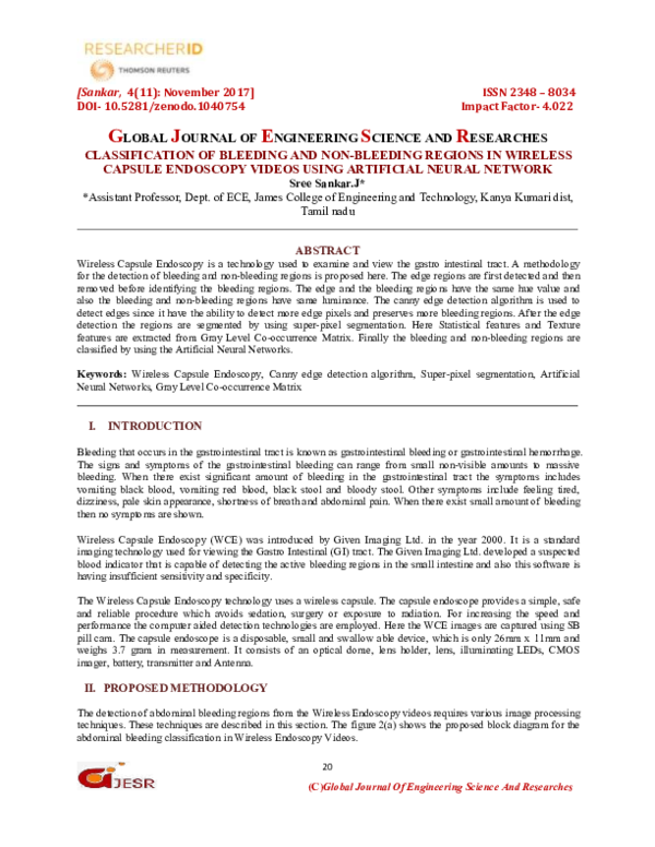 Pdf Classification Of Bleeding And Non Bleeding Regions In Wireless