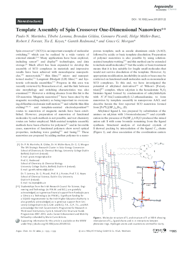 (PDF) Template Assembly of Spin Crossover One-Dimensional Nanowires