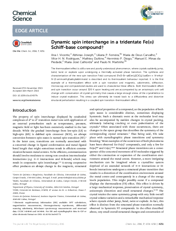 (PDF) Dynamic spin interchange in a tridentate Fe(III) Schiff-base compound
