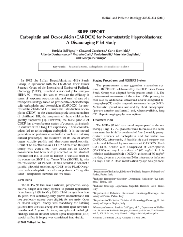 (PDF) Carboplatin and doxorubicin (CARDOX) for nonmetastatic ...