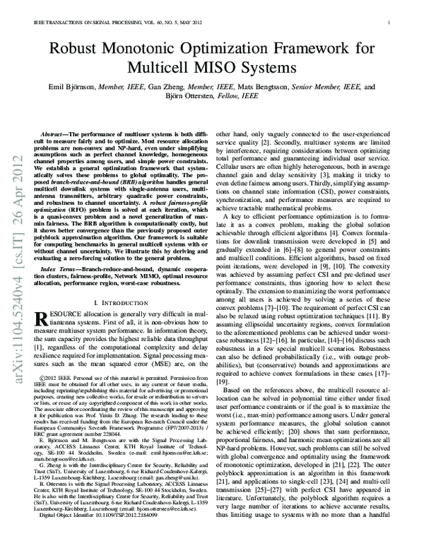 (PDF) Robust Monotonic Optimization Framework for Multicell MISO Systems