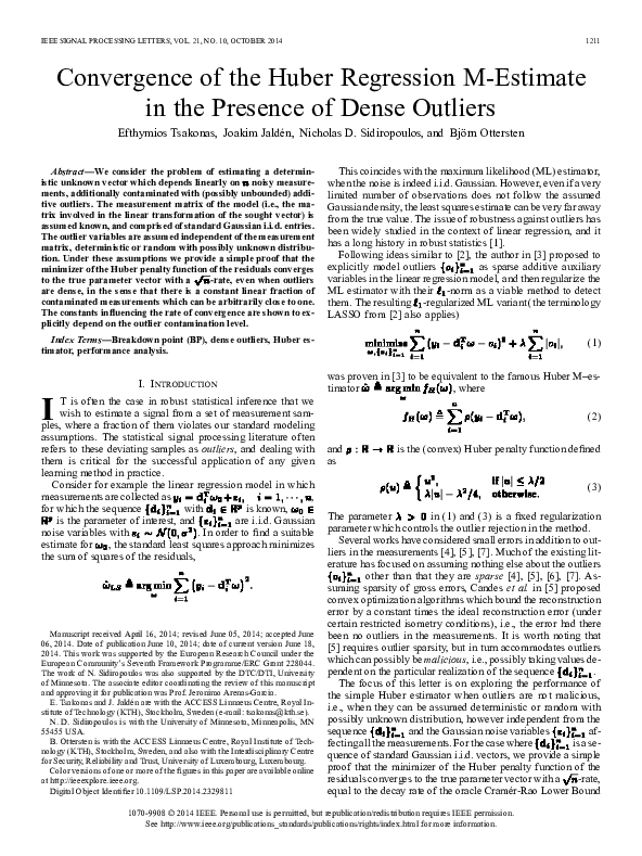 (PDF) Convergence of the Huber Regression M-Estimate in the Presence of ...