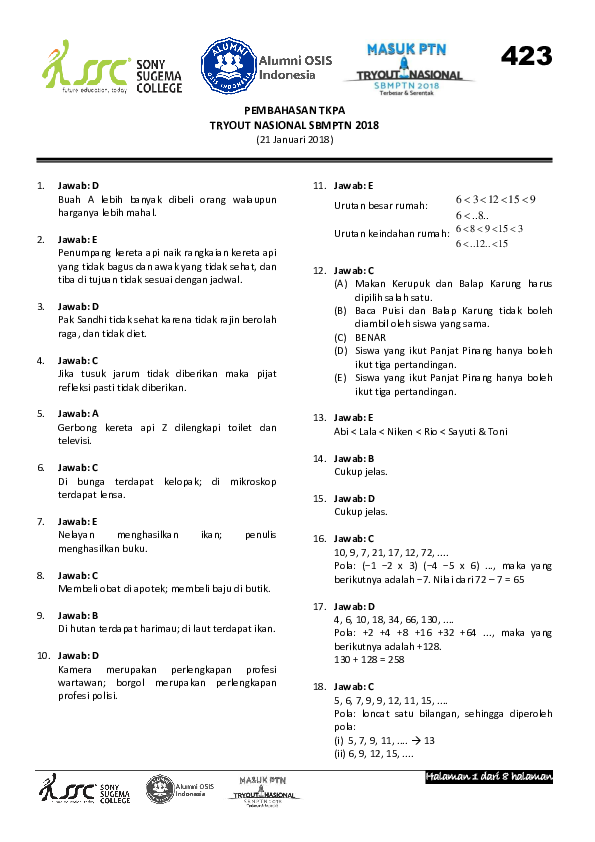 (PDF) PEMBAHASAN TKPA TRYOUT NASIONAL SBMPTN 2018 | Naufaldi Aditama - Academia.edu