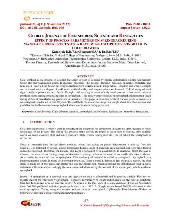 Effect Of Process Parameters On Springback During Manufacturing Processes A Review And Scope Of