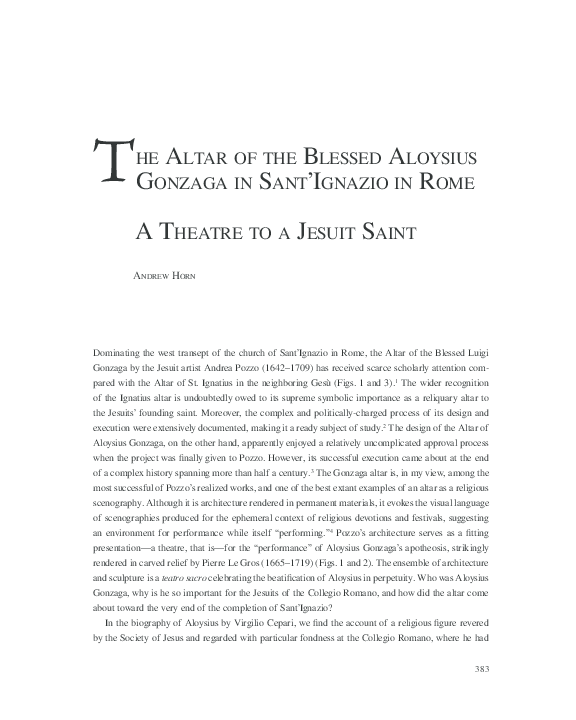 (PDF) The Altar of the Blessed Aloyisus Gonzaga in Sant'Ignazio in Rome: A Theatre to a Jesuit Saint