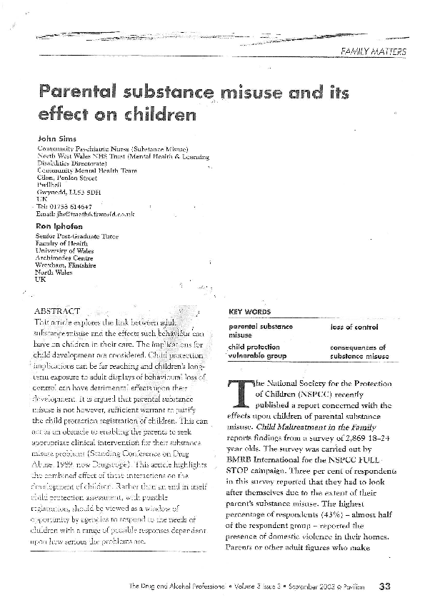 (PDF) Parental substance misuse and its effect on children