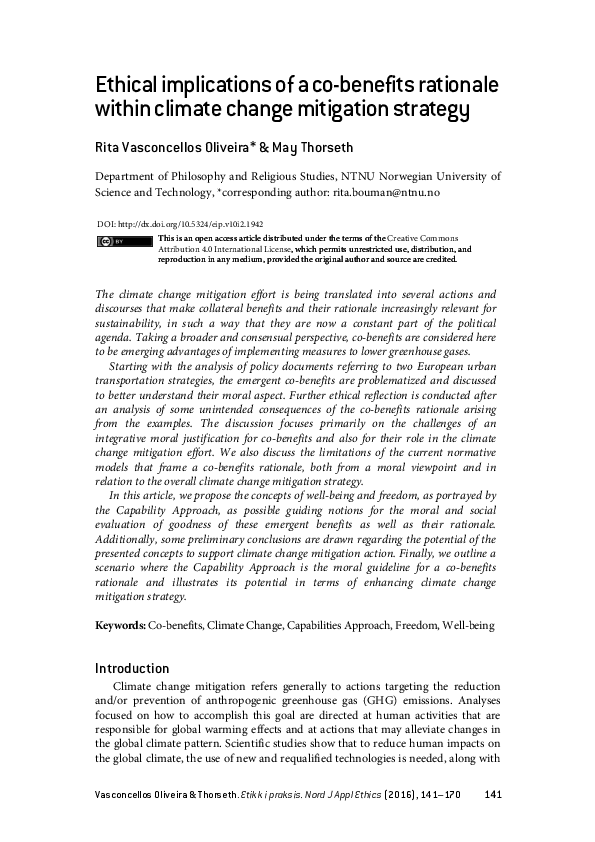 (PDF) Ethical implications of a co-benefits rationale within climate ...