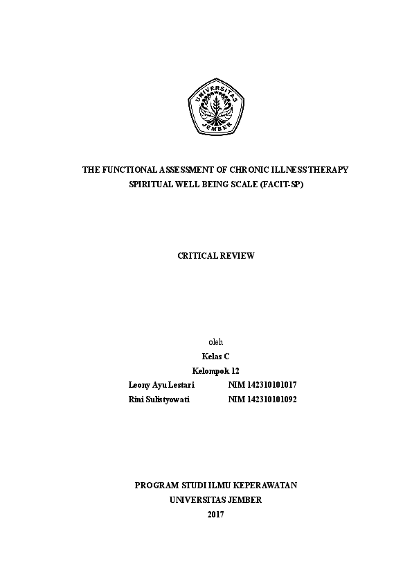 (DOC) THE FUNCTIONAL ASSESSMENT OF CHRONIC ILLNESS THERAPY SPIRITUAL ...