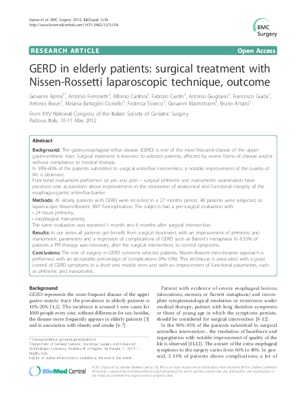 (PDF) GERD in elderly patients: surgical treatment with Nissen-Rossetti ...
