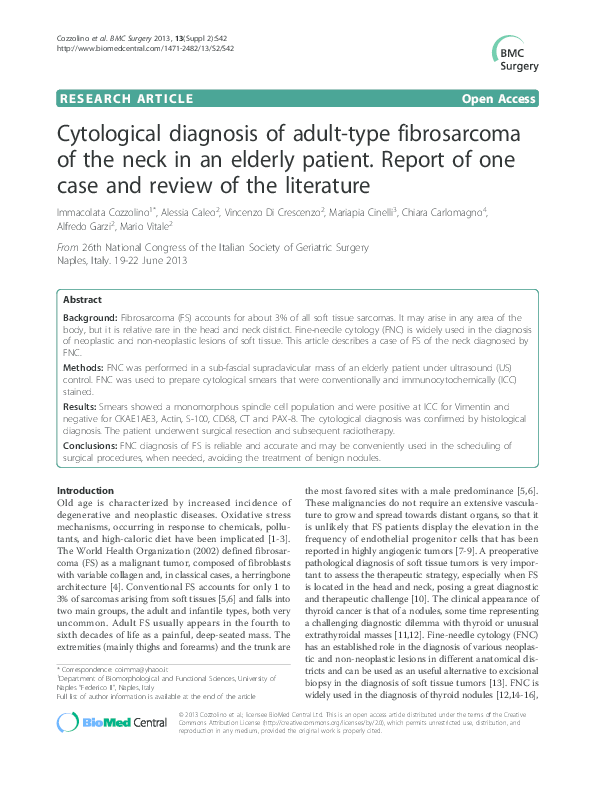 (PDF) Cytological diagnosis of adult-type fibrosarcoma of the neck in ...