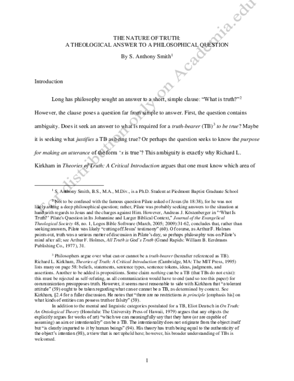 (PDF) The Nature of Truth: A Theological Answer to a Philosophical Question