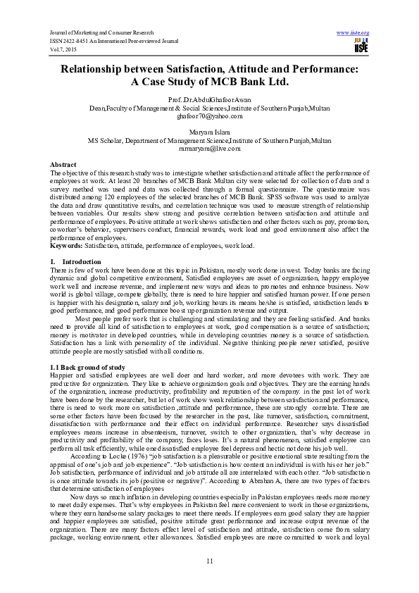 (PDF) Relationship between Satisfaction, Attitude and Performance: A ...