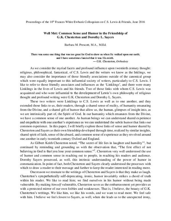 (DOC) Well Met: Common Sense and Humor in the Friendship of G. K ...