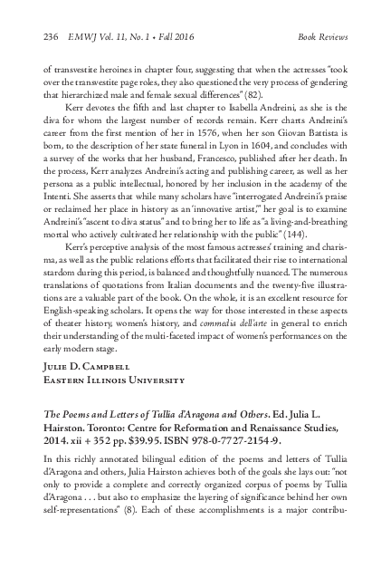 (PDF) Courtney Quaintance, review of Tullia d'Aragona, The Poems of ...